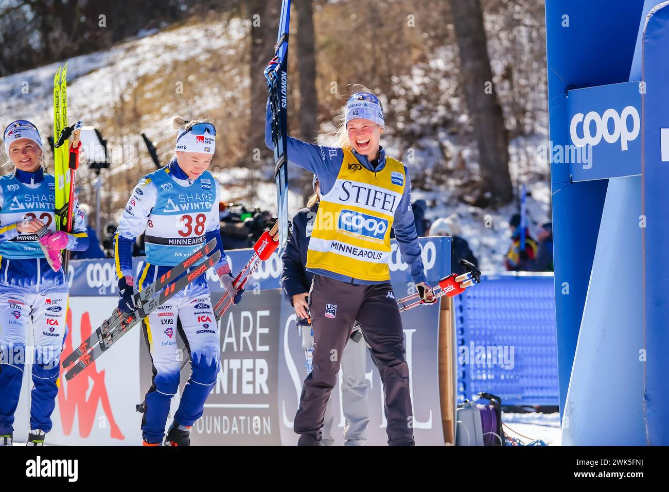 Minneapolis, Minnesota, USA. 18th Feb, 2024. JESSIE DIGGINS leads the ...