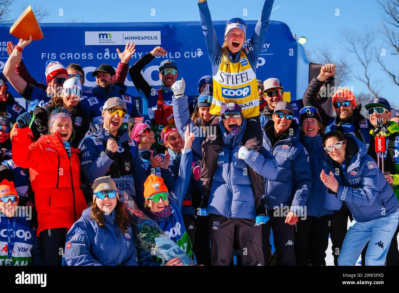 Minneapolis, Minnesota, USA. 18th Feb, 2024. JESSIE DIGGINS celebrates ...