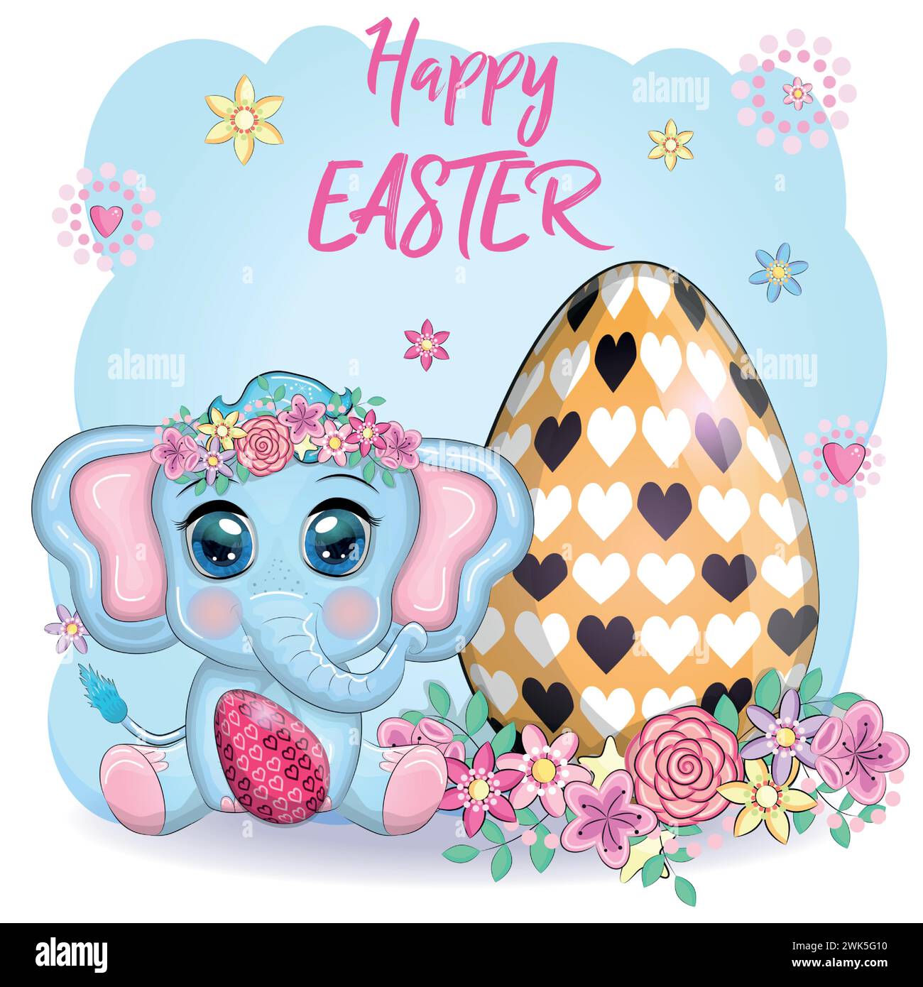 Cute cartoon elephant, childish character with beautiful eyes holding ...