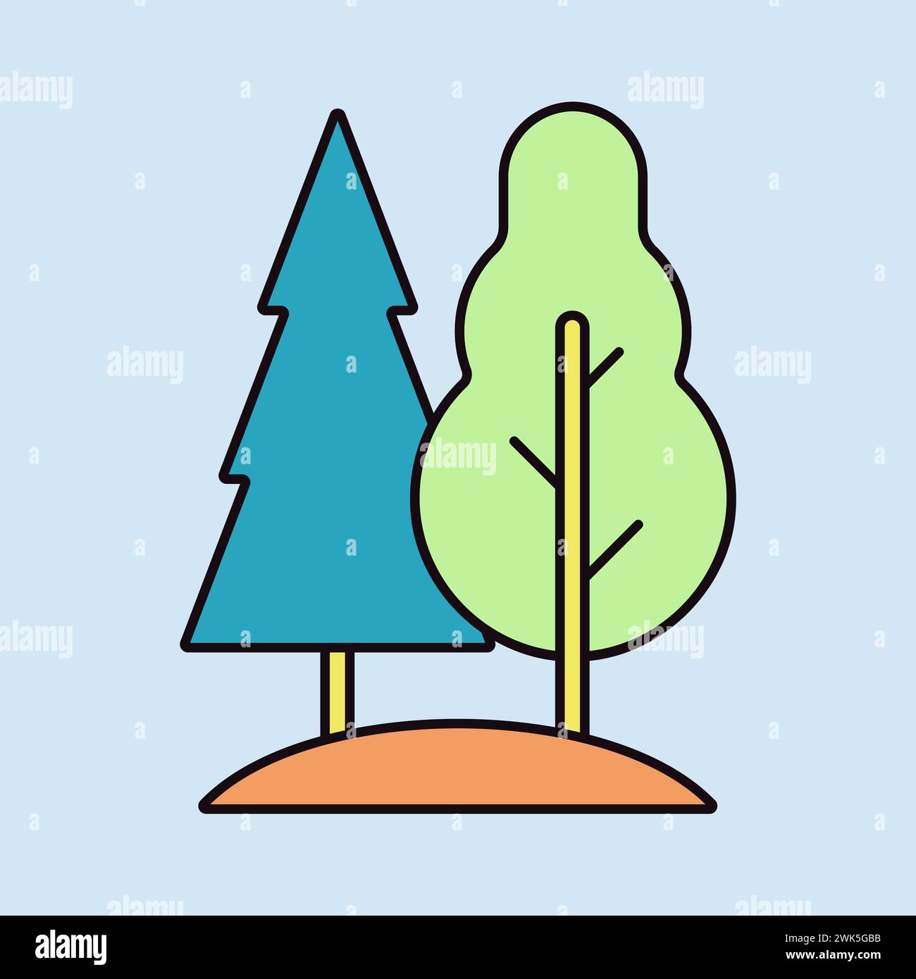 Deciduous and conifer forest vector isolated icon. Nature sign. Graph ...