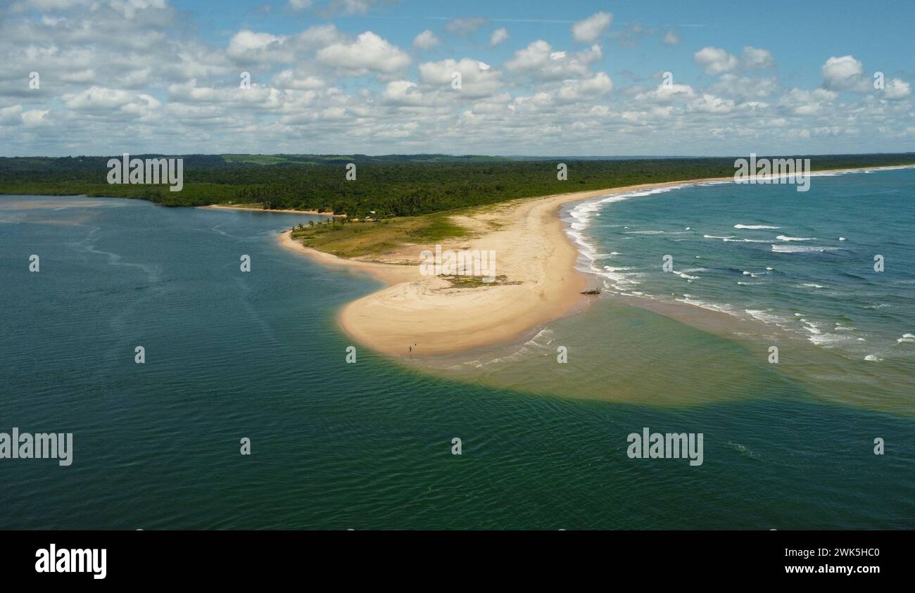 Contas River flowing into the sea in the city of Itacaré, Bahia, Brasil ...