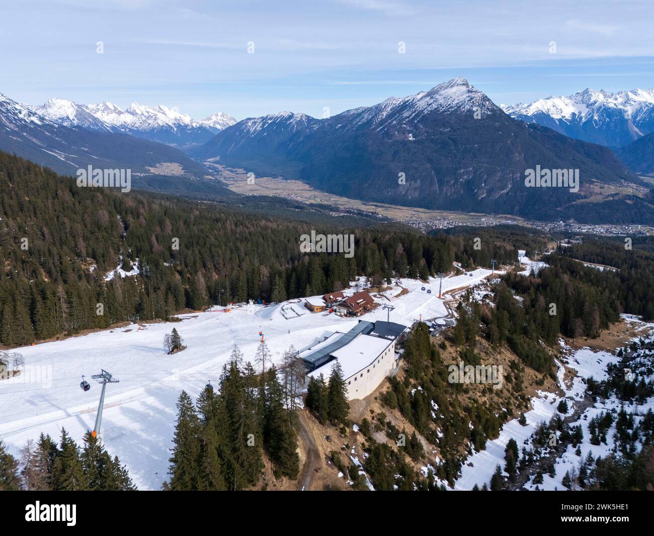 Hoch-Imst, Österreich. 18 Februar 2024. Mittelstation des Skigebietes ...