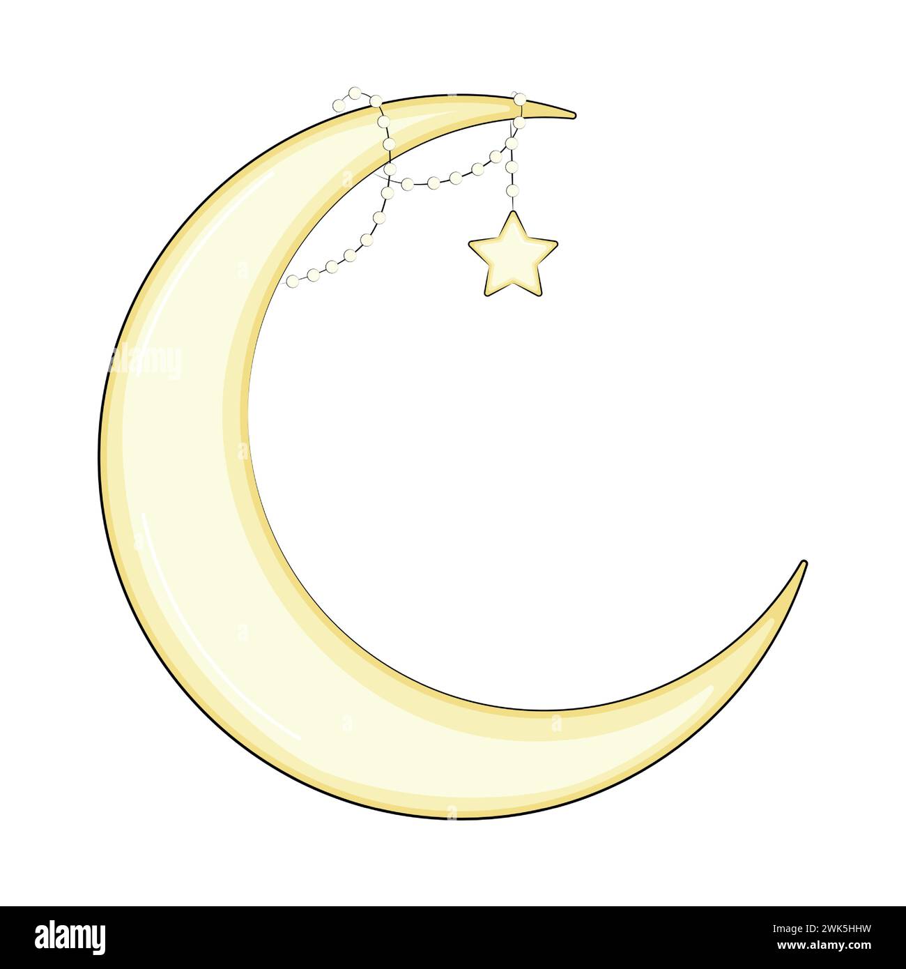 Crescent moon decorated with flowers, leaves anemone, peony, magnolia ...