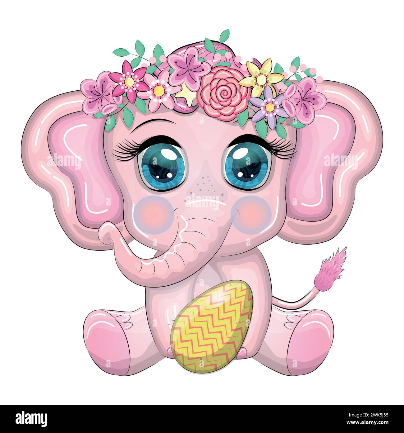 Cute cartoon elephant, childish character with beautiful eyes holding ...