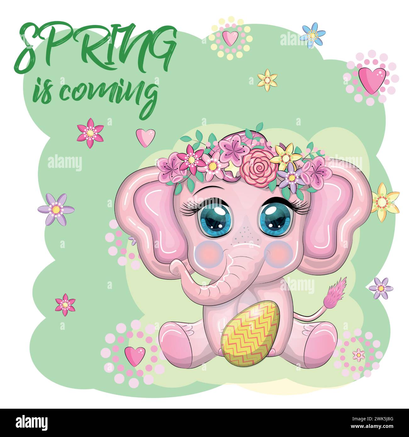 Cute cartoon elephant, childish character with beautiful eyes holding ...