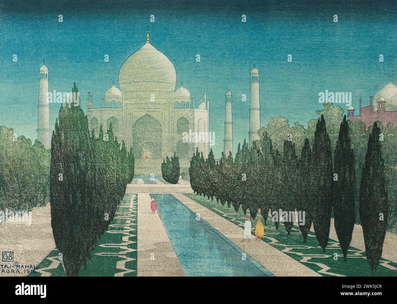 Taj Mahal, Agra, India. Charles William Bartlett 1916. Color woodcut ...
