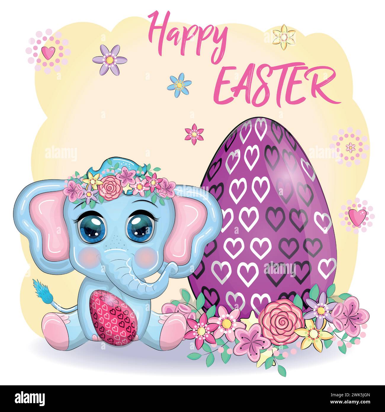 Cute cartoon elephant, childish character with beautiful eyes holding ...