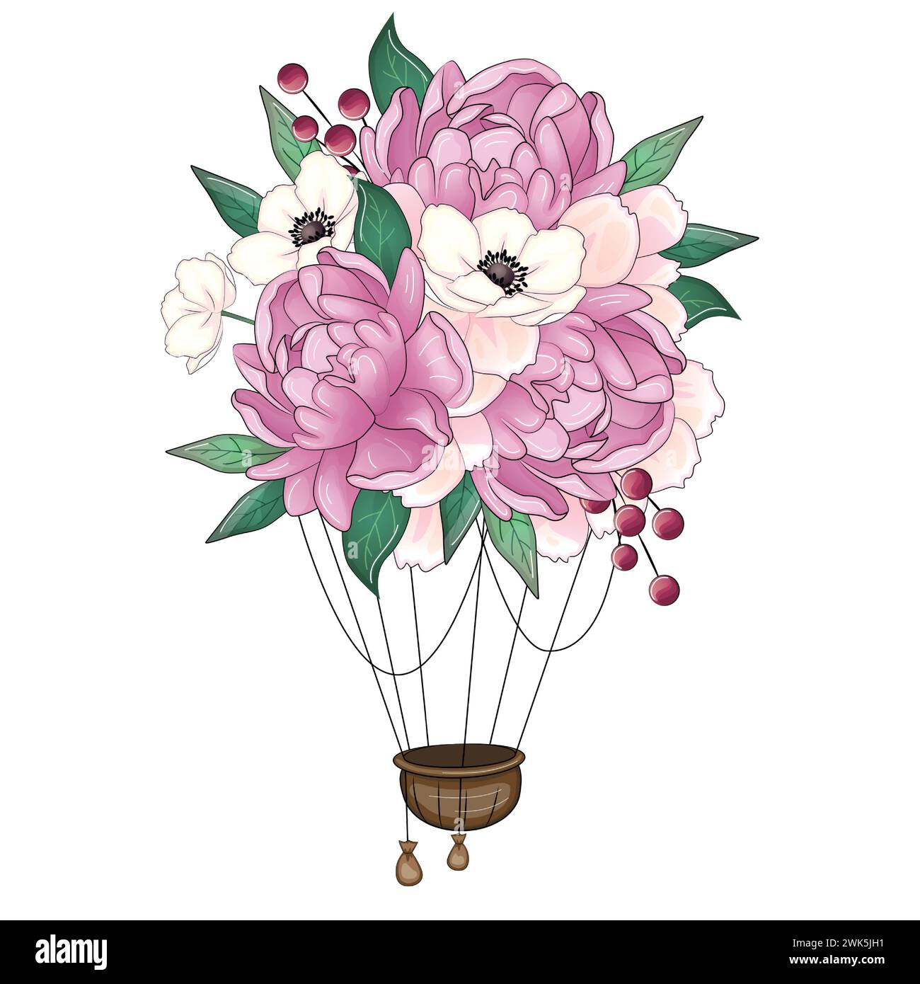 Hot Air Balloon. The balloon consists of flowers anemone, peony ...