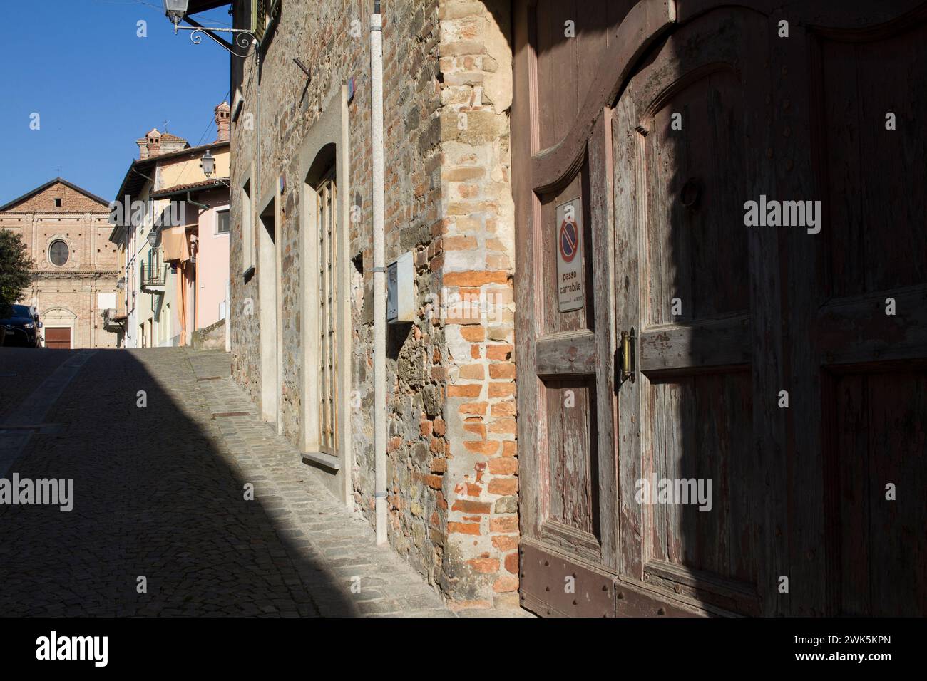 Typical Italian village in the Langhe, called Verduno, with the church ...