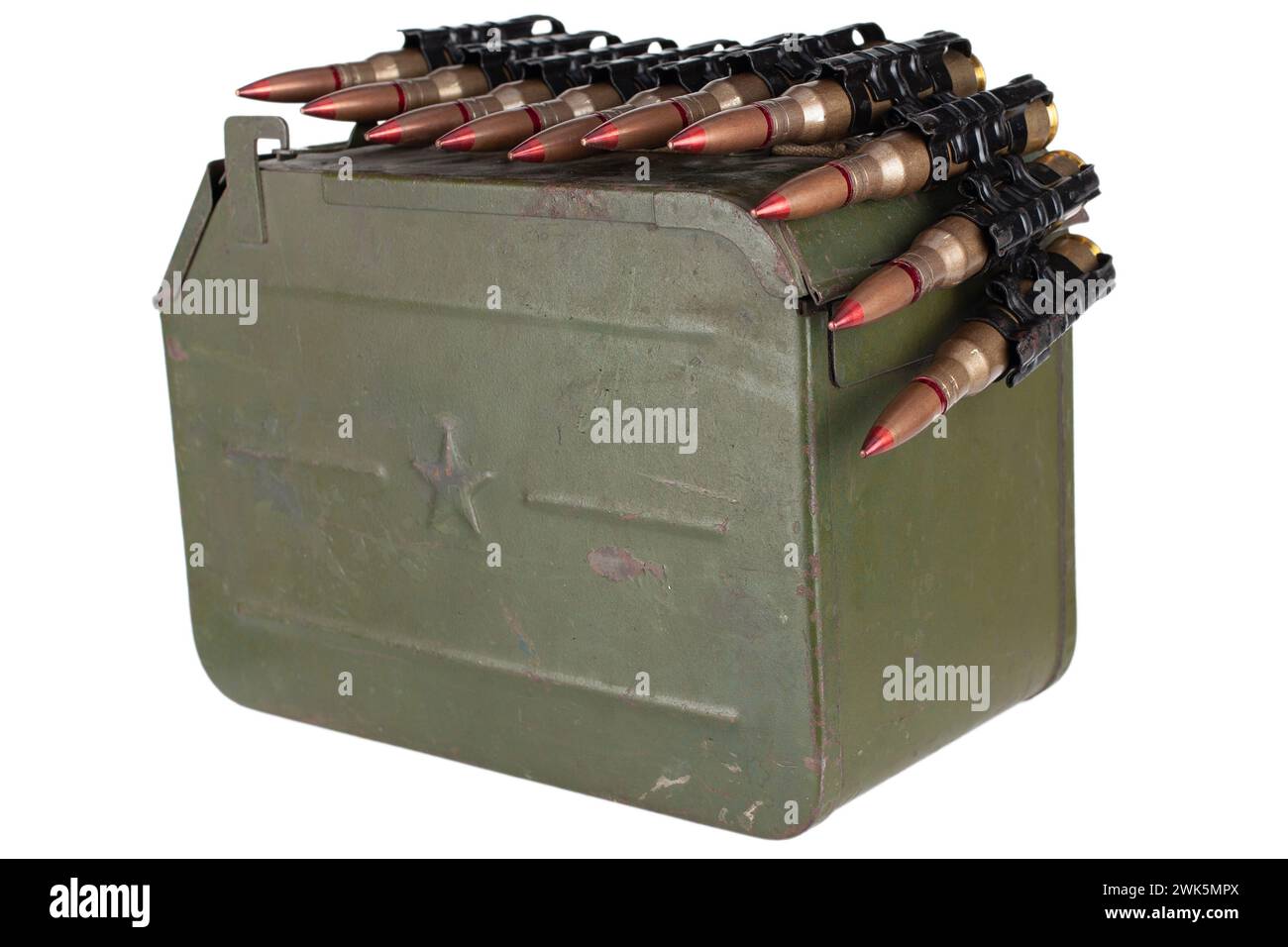Ammo box with ammunition belt and 12.7mm cartridges for heavy machine ...
