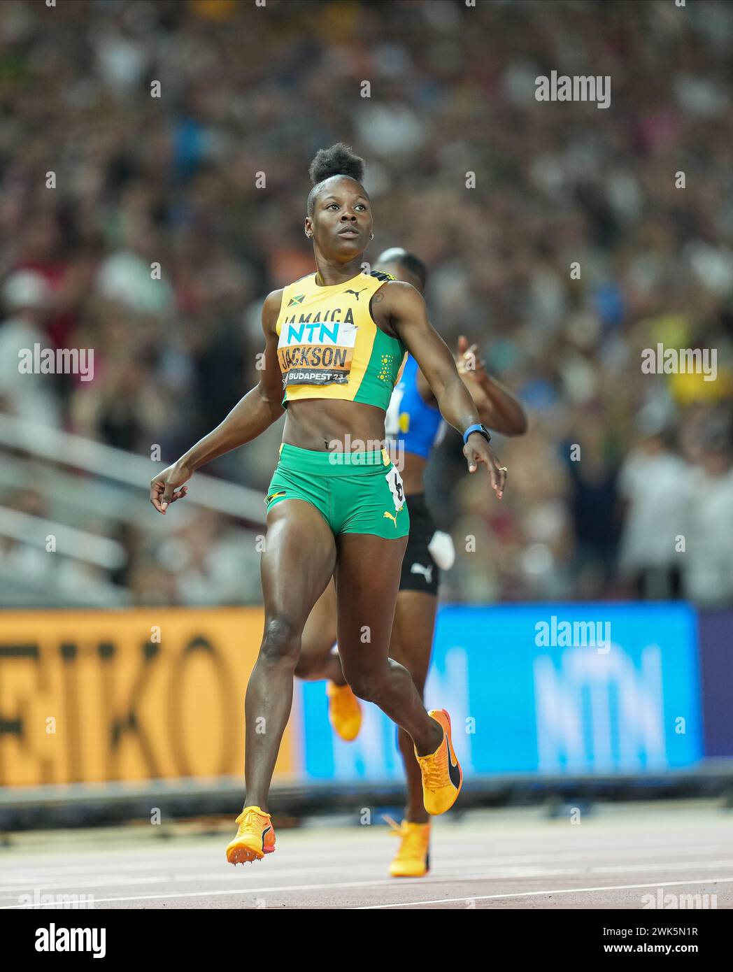 Shericka JACKSON winning in the 200 meters at the World Athletics ...