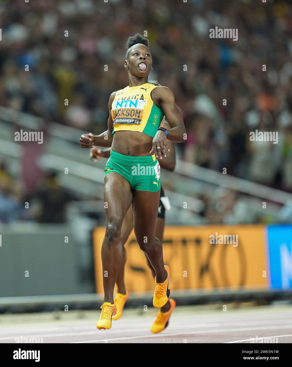 Shericka JACKSON winning in the 200 meters at the World Athletics ...
