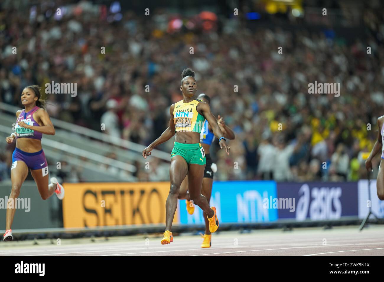 Shericka JACKSON winning in the 200 meters at the World Athletics ...