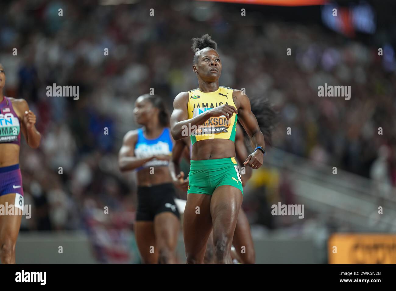 Shericka JACKSON winning in the 200 meters at the World Athletics ...