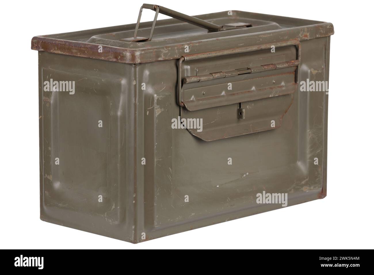 US army green metal .50 cal ammo can isolated on white background Stock Photo - Alamy