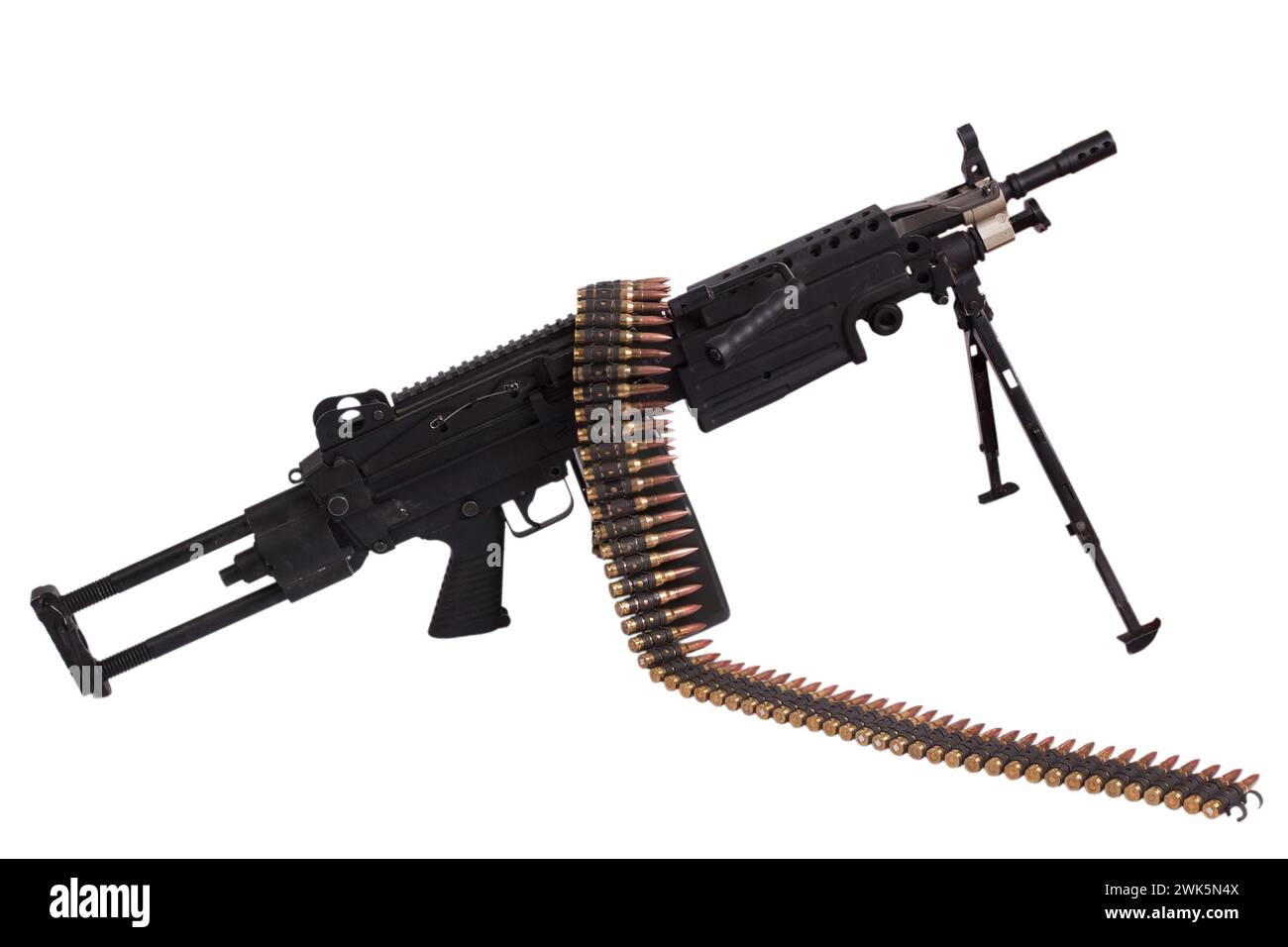 modern machine gun with ammo belt isolated on white background Stock ...