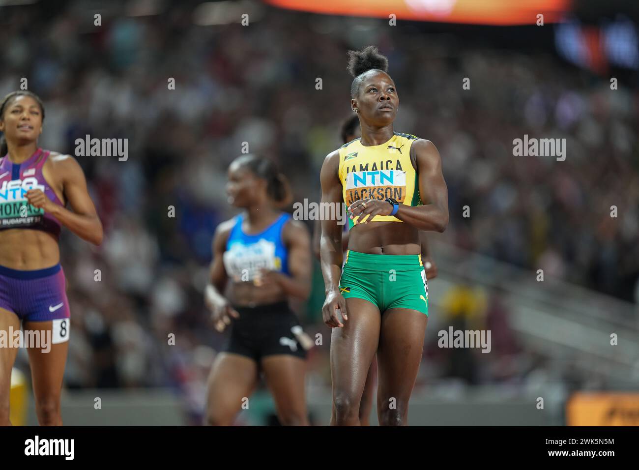 Shericka JACKSON winning in the 200 meters at the World Athletics ...