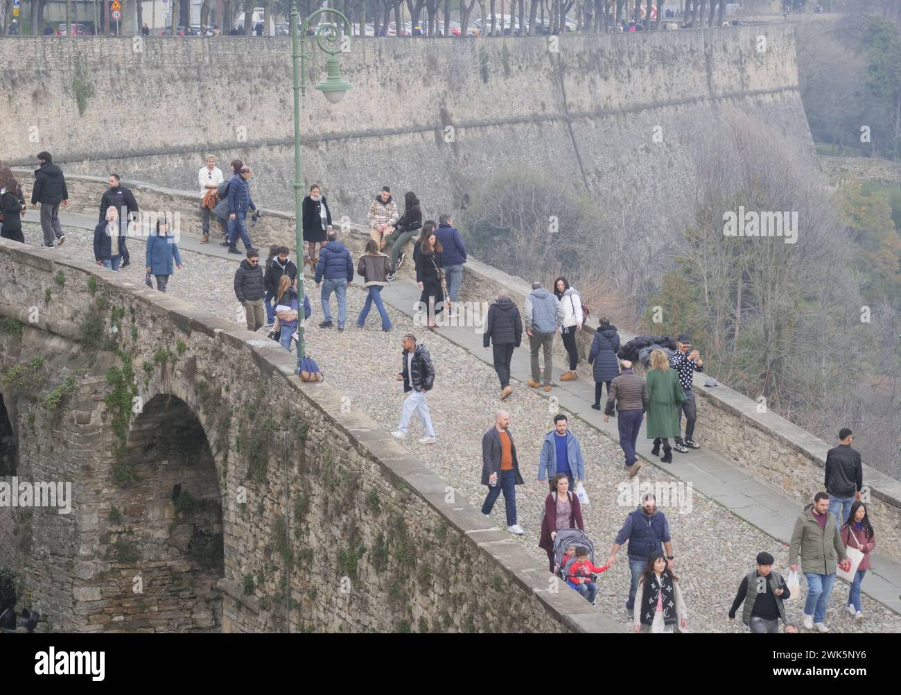 Bergamo, Italy. 19th Feb, 2024. Sunday afternoon many people walking in ...
