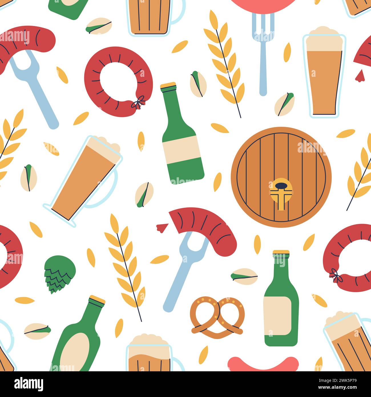 Beer seamless pattern. Brewery elements background. Oktoberfest food ...