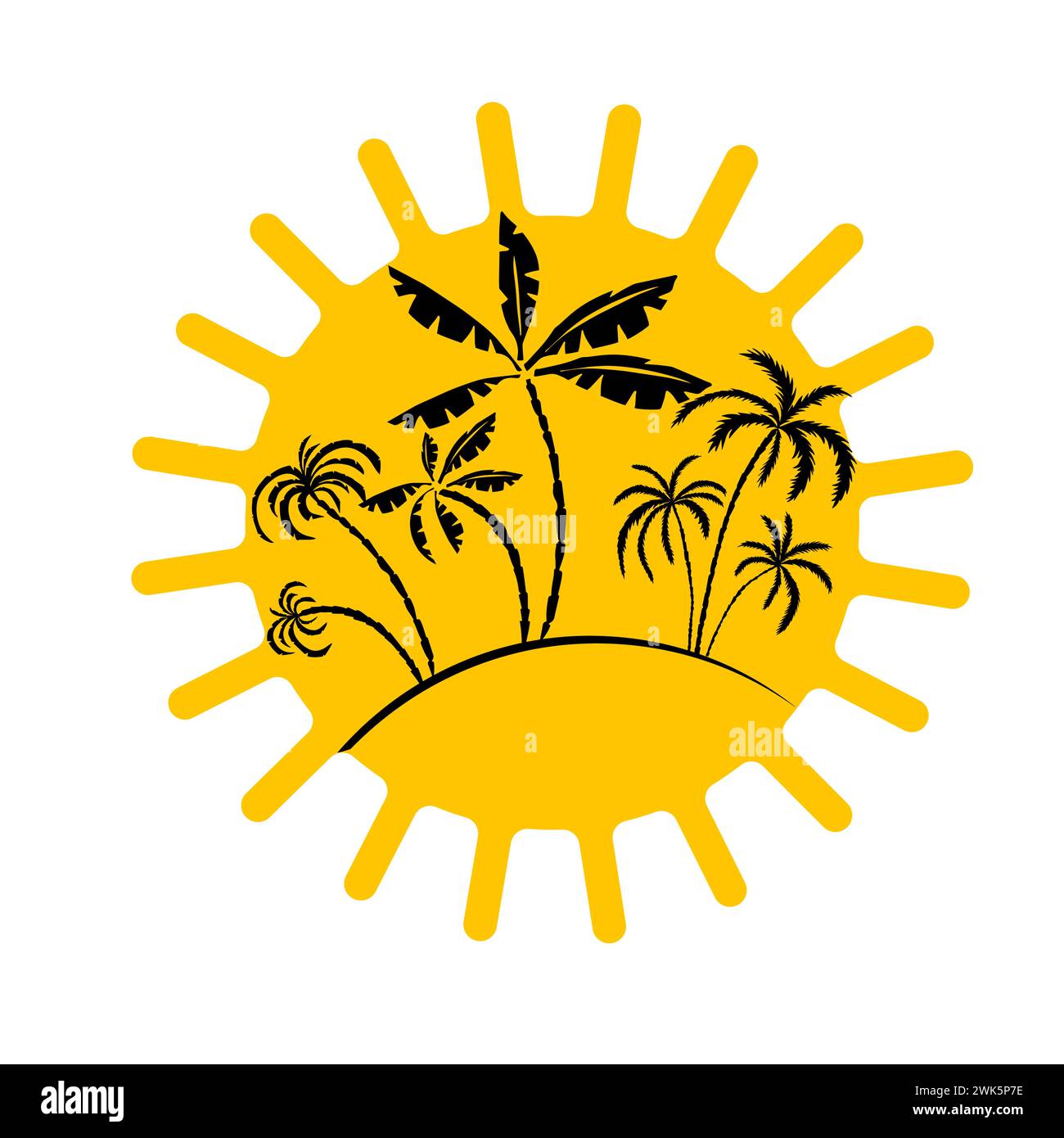 Logo sun and palm trees. Hello summer. hand drawing. Not AI. Vector ...