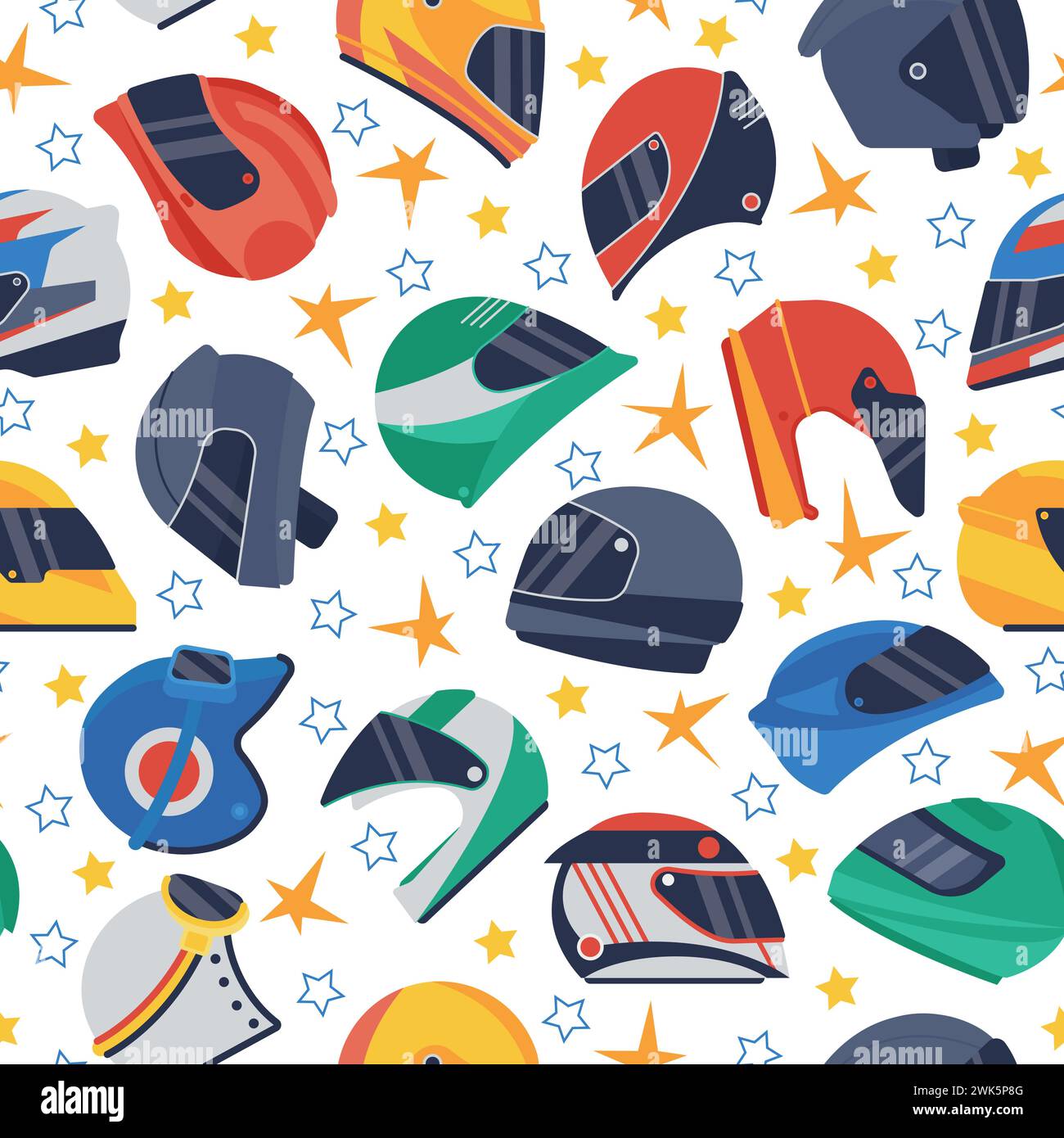 Helmets seamless pattern. Retro helmet, motorcycle or bicycle headgear ...