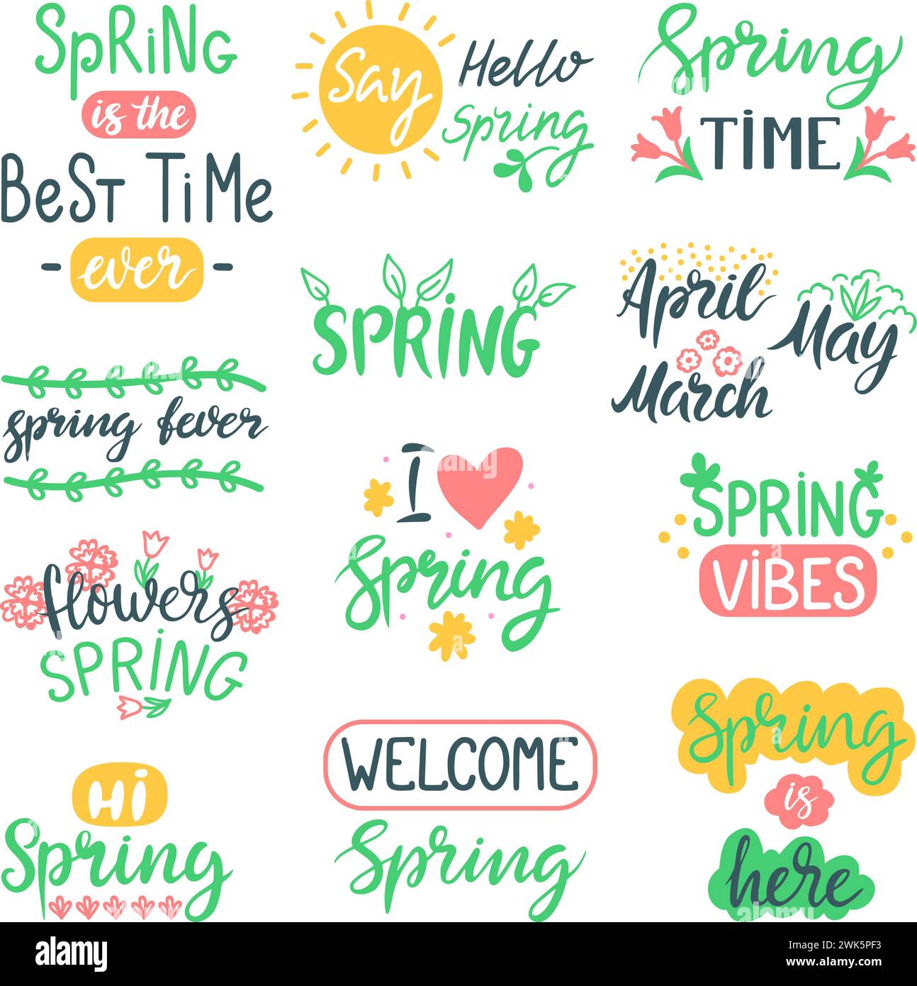 Hello spring quotes. Floral calligraphy springtime handwritten prints ...