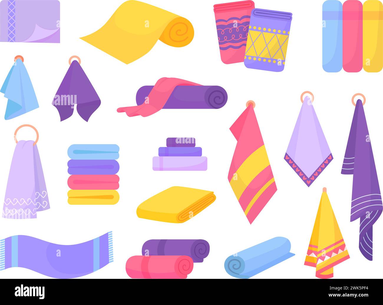 Isolated flat towels. Cartoon towel for kitchen and bathroom. Household ...