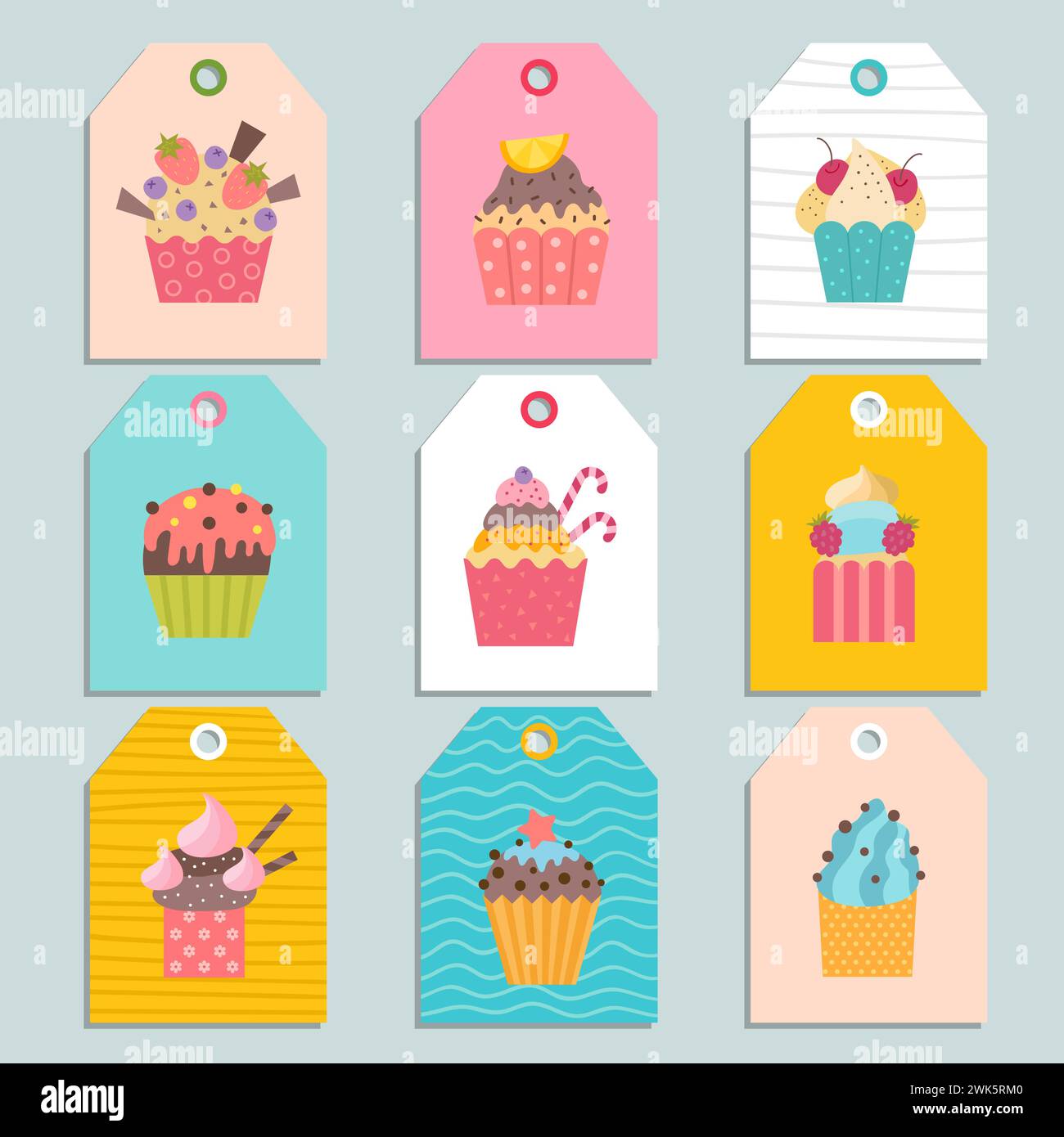 Cupcakes cards print decorative cards with cakes vector pictures ...
