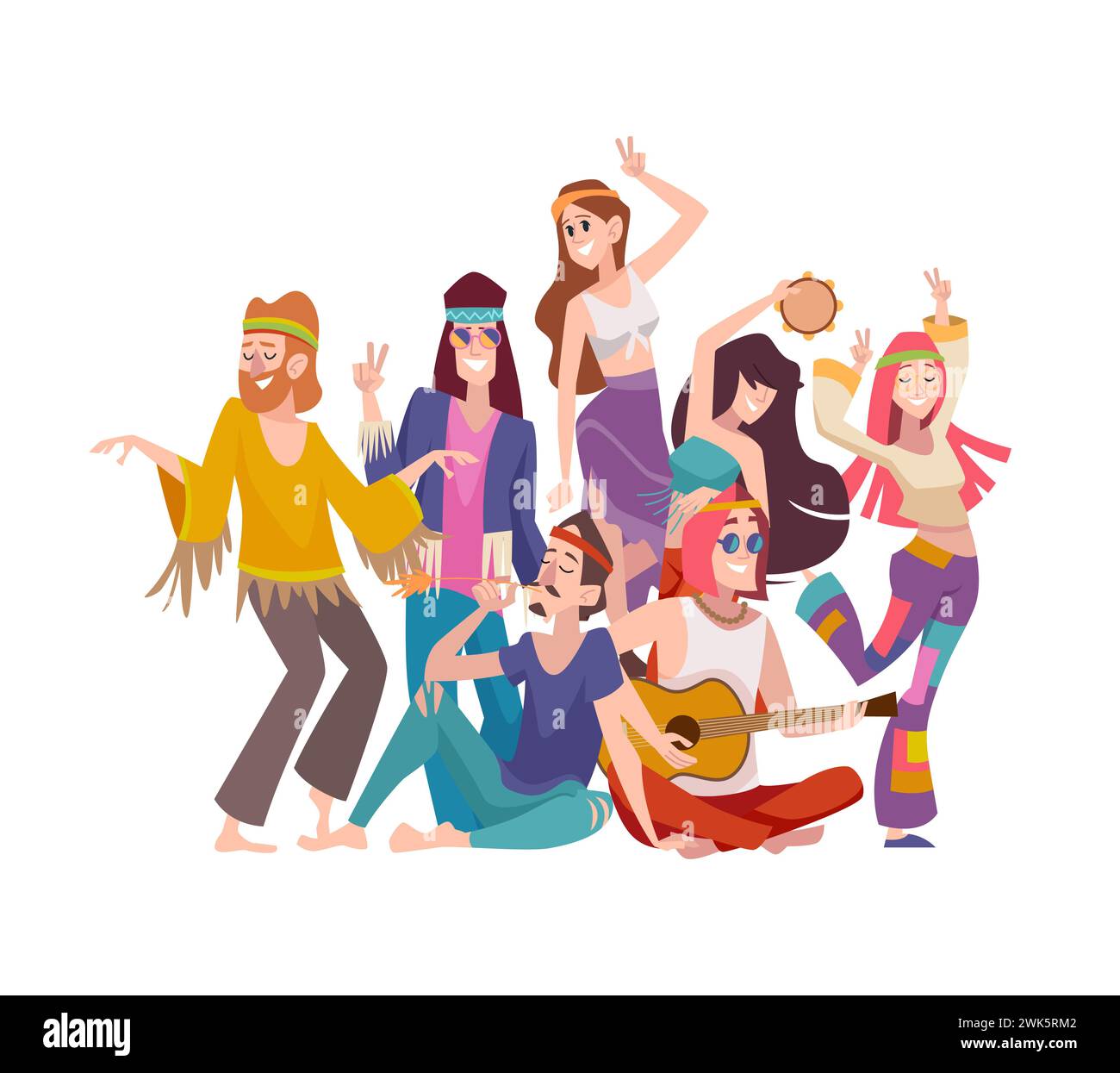 Freedom persons woodstock characters relaxation dancing. Vector of ...