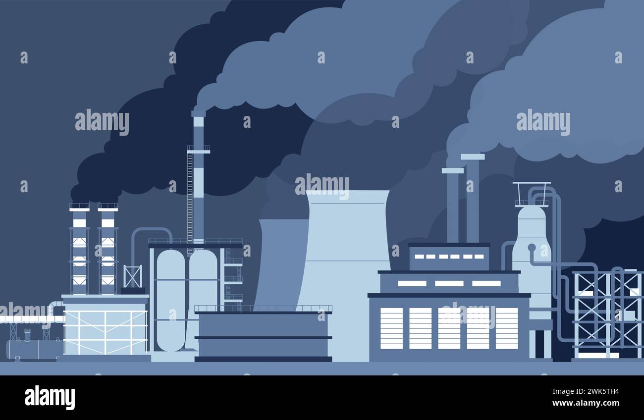 Smog pollution. Chimneys and factory pipes with smoke clouds ...