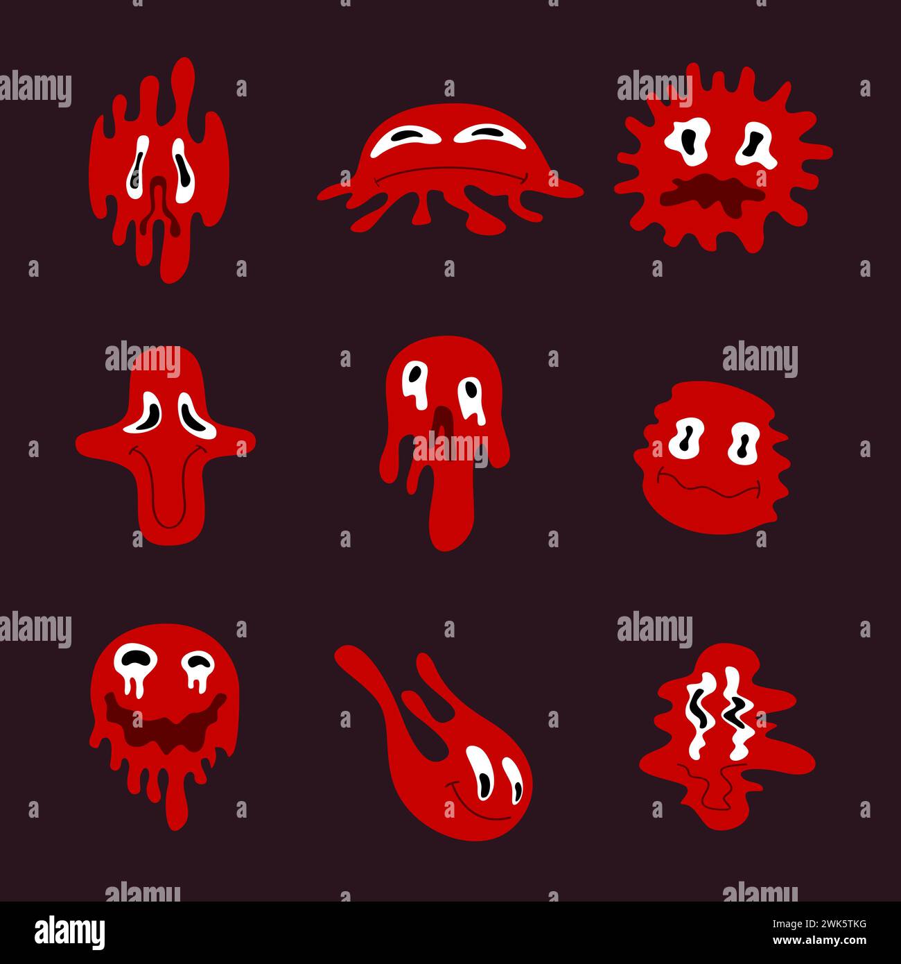 Blood characters emoticons from liquid flowing blood drops vector ... Blood characters emoticons from liquid flowing blood drops vector ...