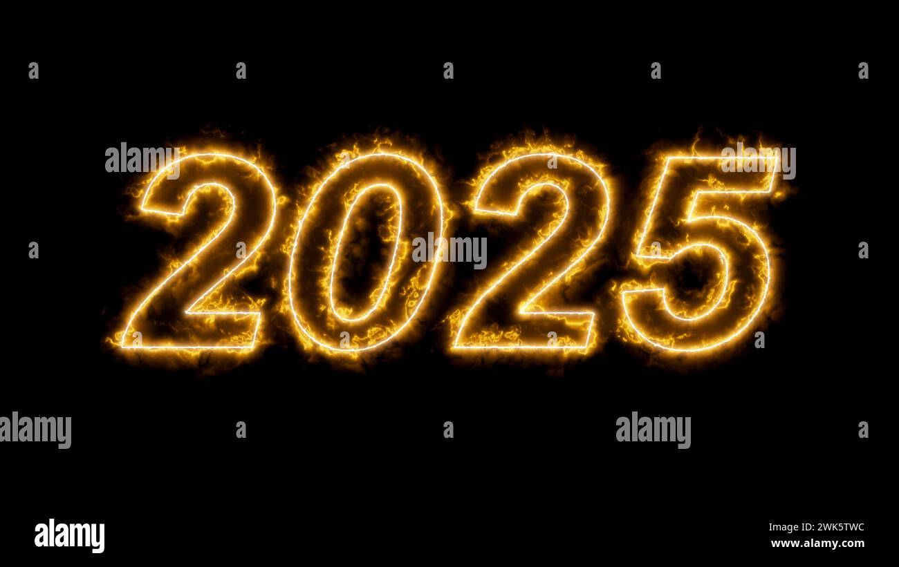 Burning numbers 2025 sparklers on a black background. 3d render ...
