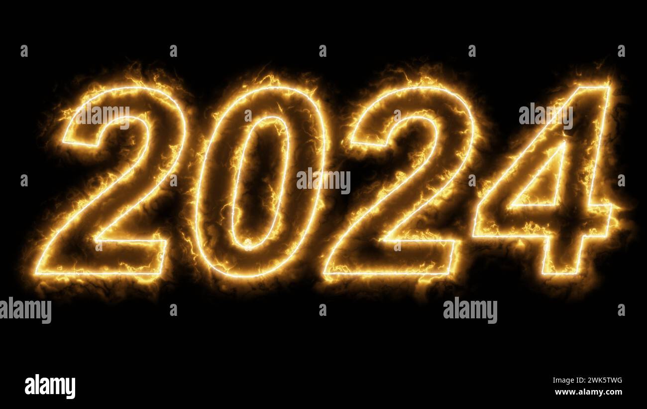 Burning numbers 2024 sparklers on a black background. 3d render ...