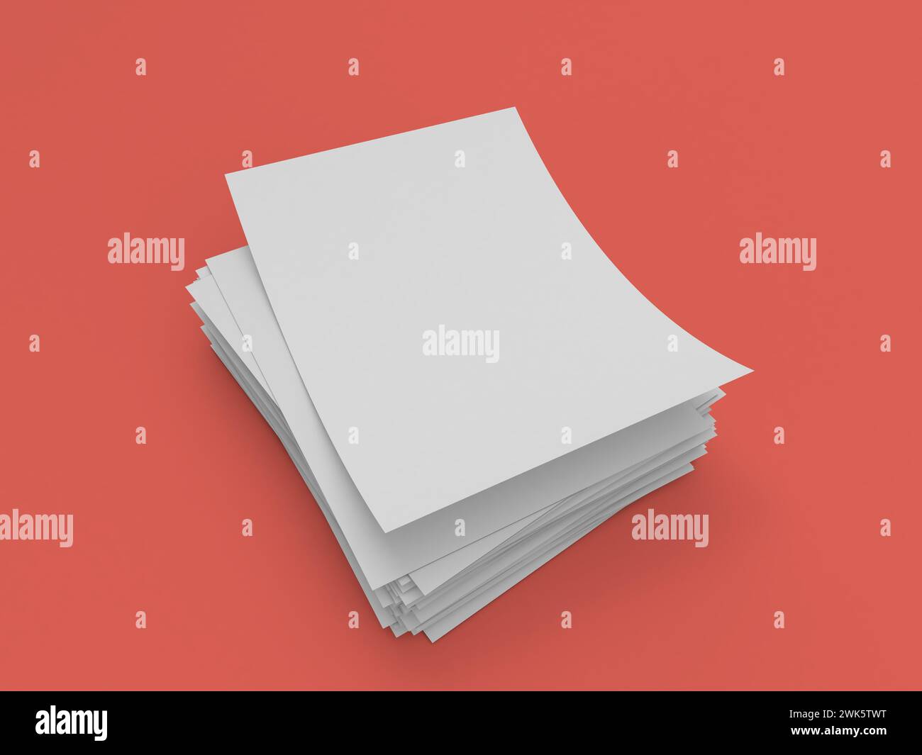 Stack of office paper on a red background. 3d render illustration Stock ...