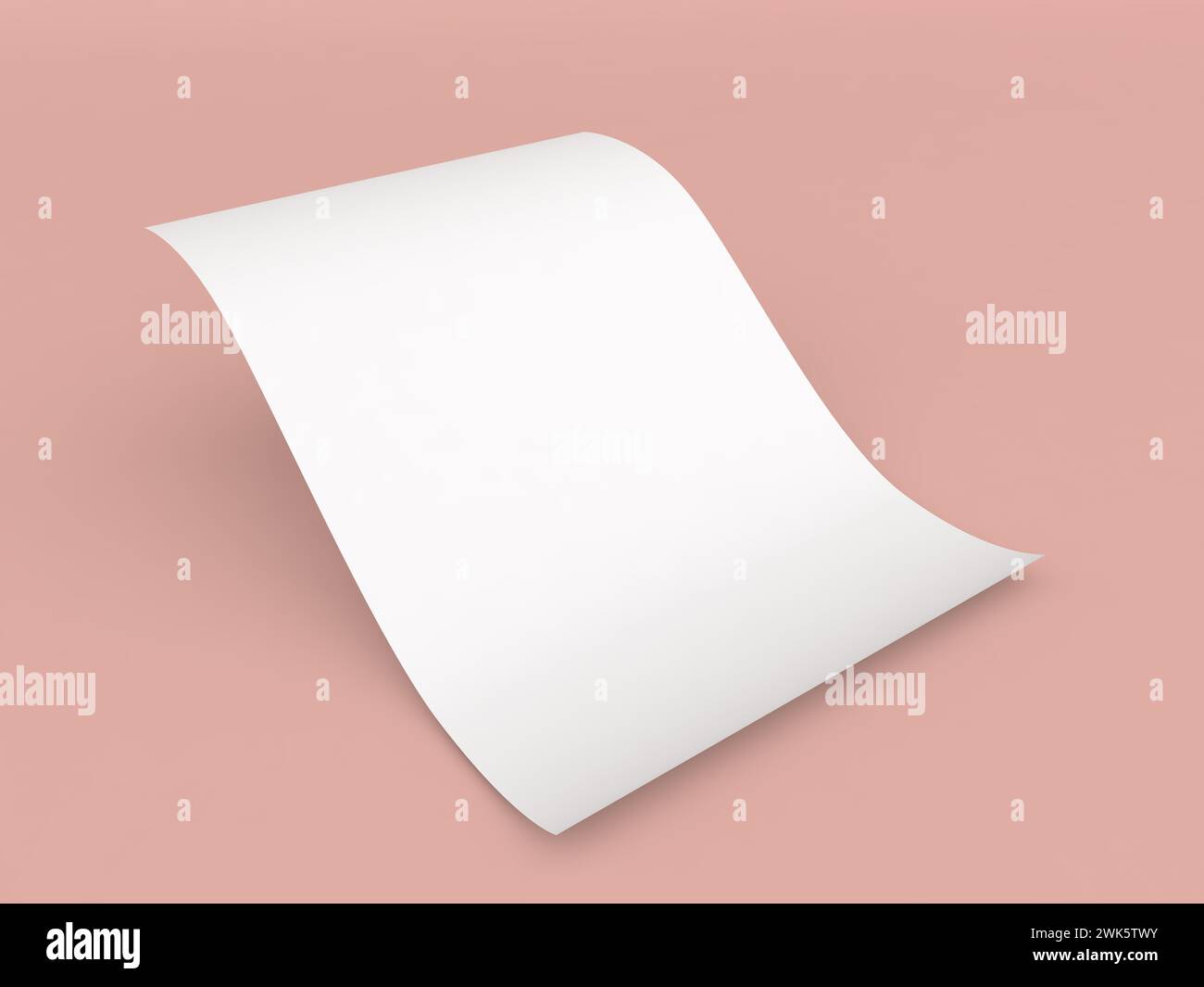 A sheet of curved A4 paper on a orange background. 3d render ...