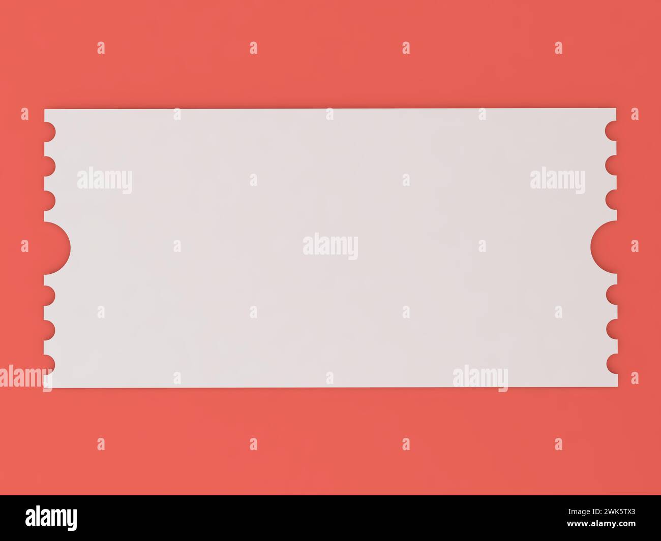 White paper ticket mockup on a red background. 3d render illustration ...