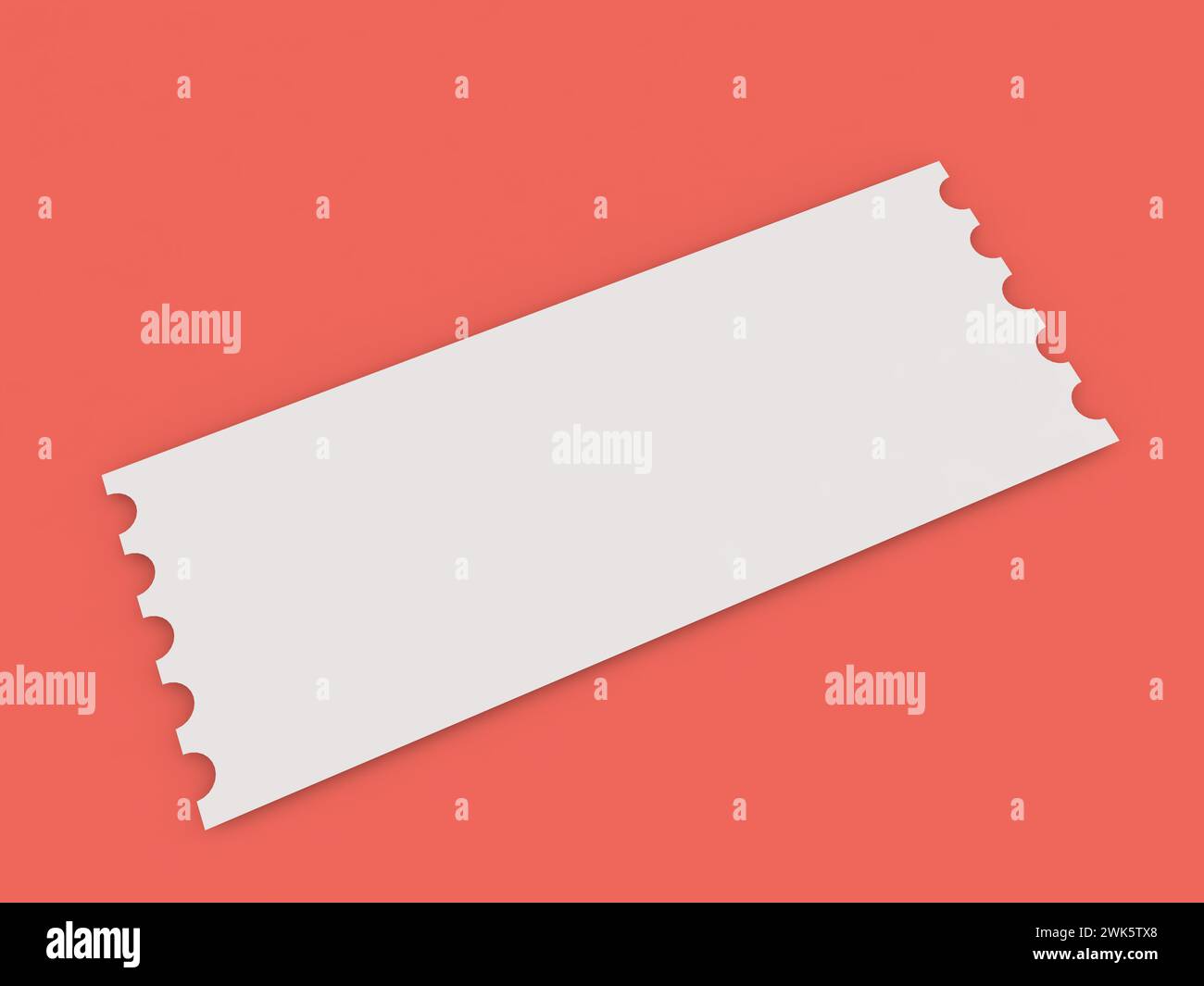 White paper ticket mockup on a red background. 3d render illustration ...