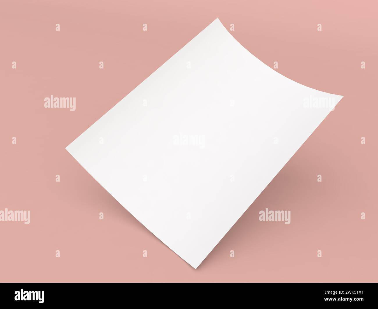 Sheet curved of white paper A4 for office on a pink background. 3d ...