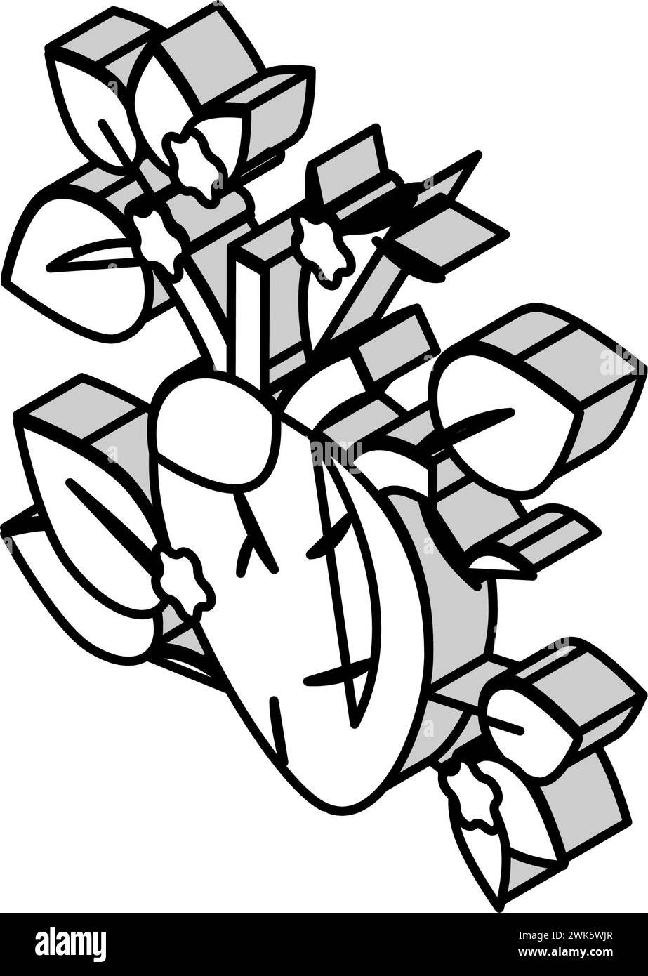 blooming heart isometric icon vector illustration Stock Vector Image ...