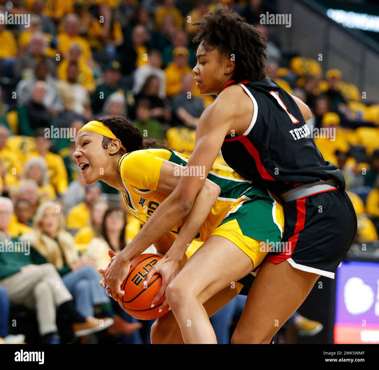February 18, 2024: Baylor guard Darianna Littlepage-Buggs (5) holds the ...