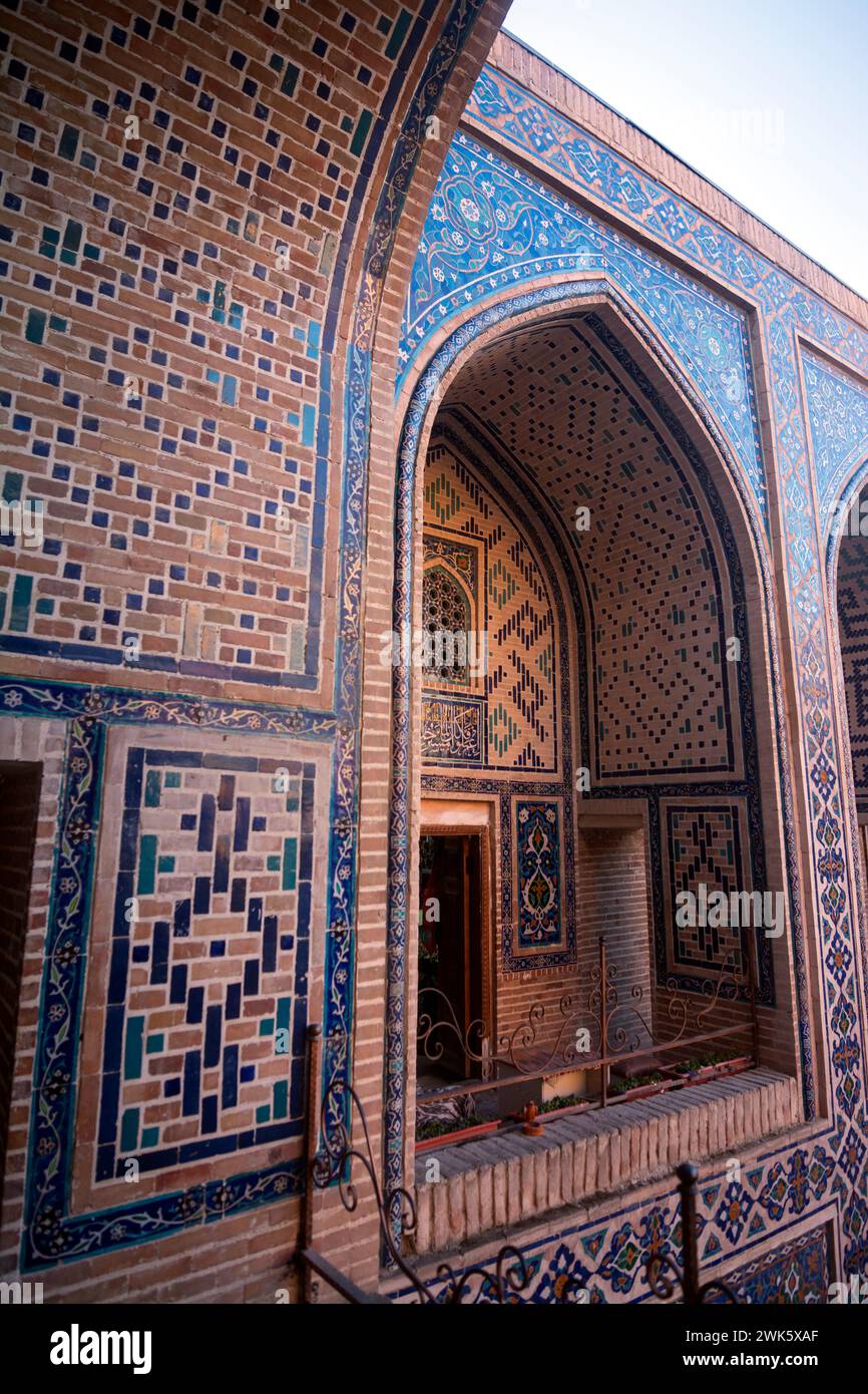 The tile-covered courtyard of Ulug Beg Madrasa, Samarkand Stock Photo ...
