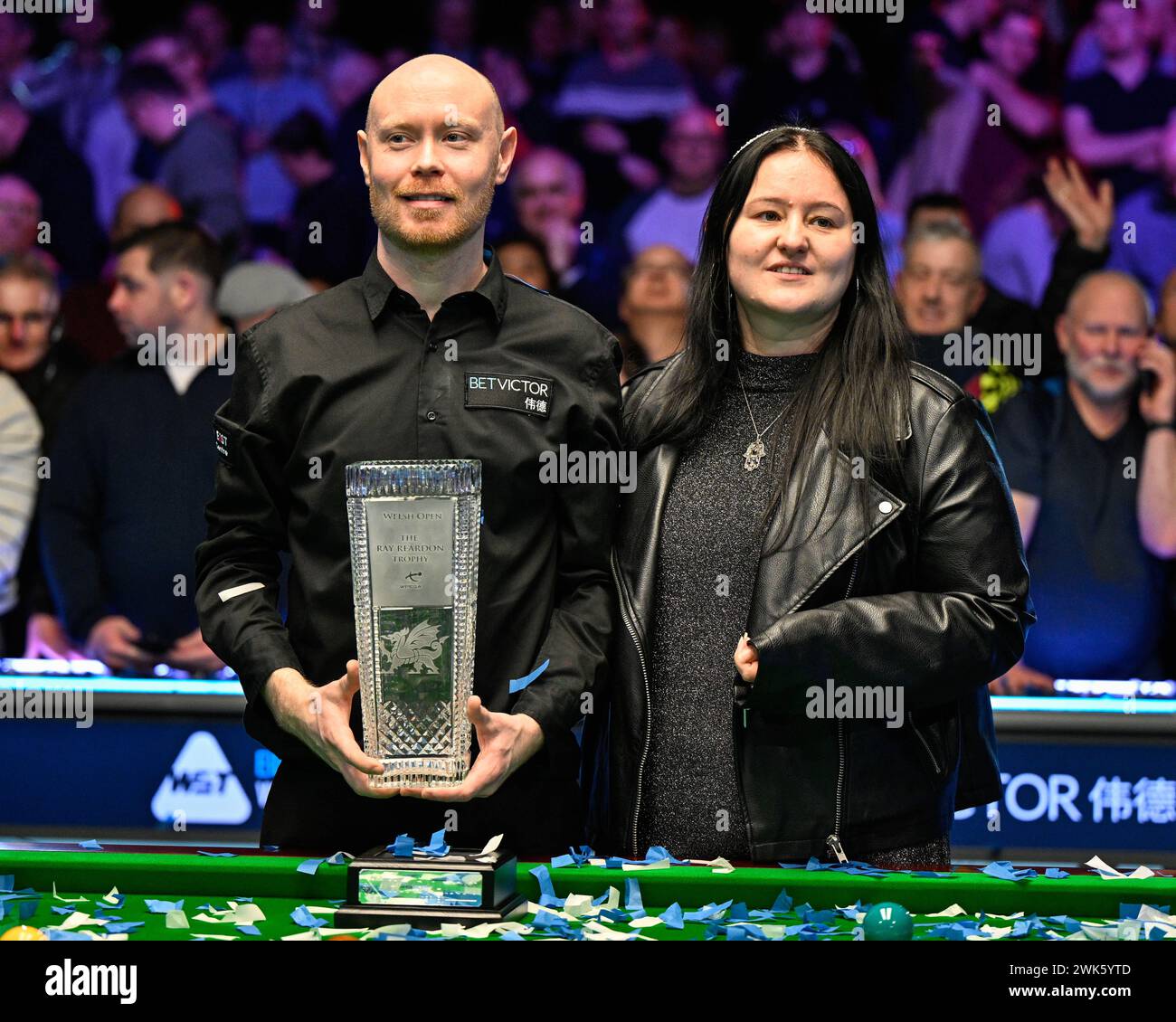 Gary Wilson celebrates Welsh Open with his wife Robyn, 2024 BetVictor ...