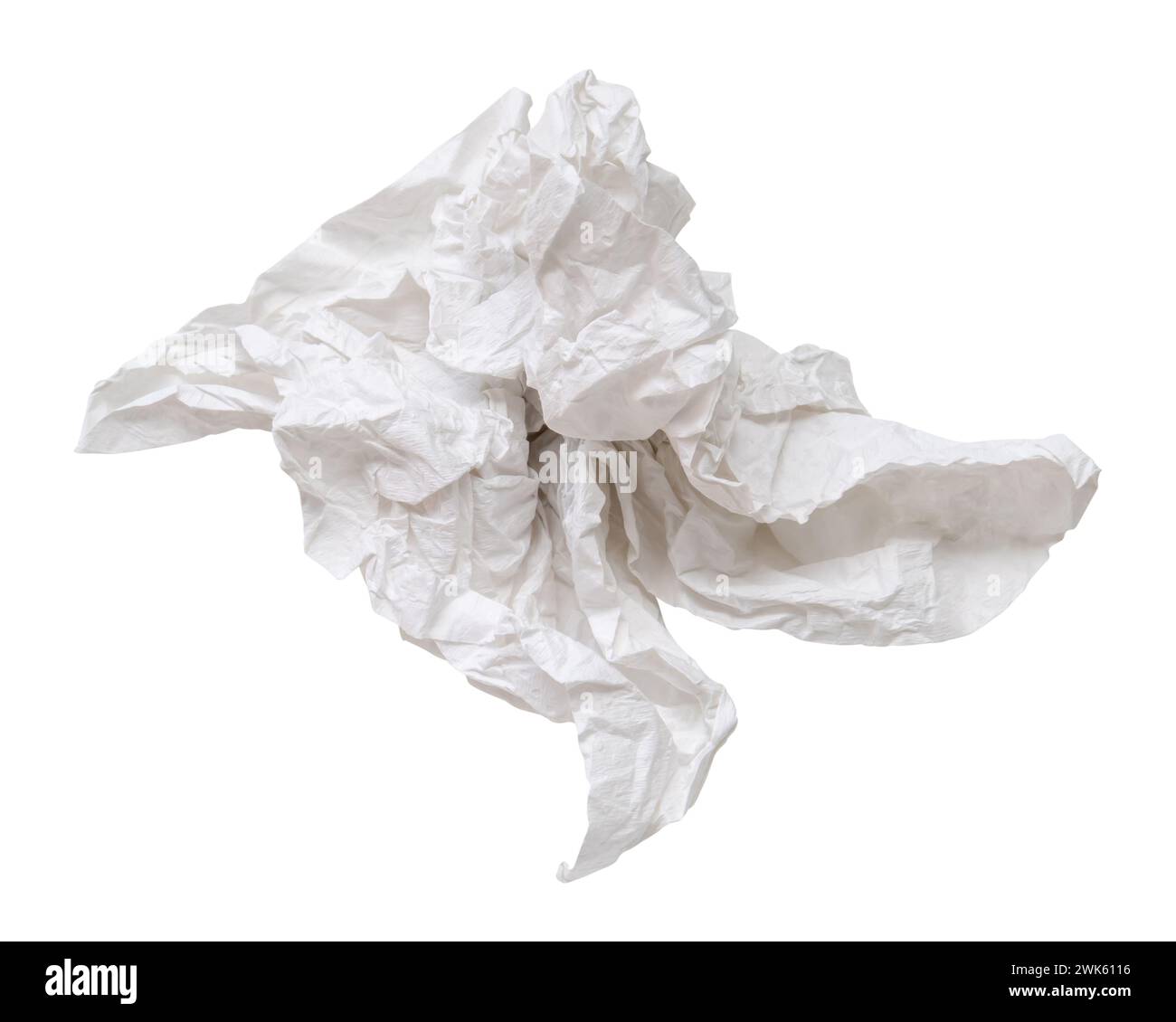 Top view of single screwed or crumpled tissue paper or napkin in ...