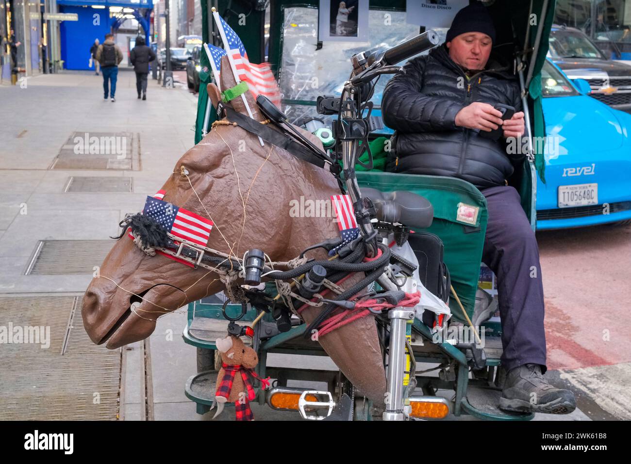 New York, New York, USA. 17th Feb, 2024. Horse power but human powered ...