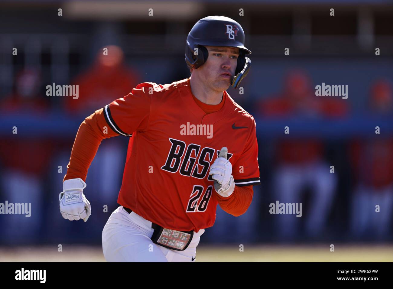 Bowling Green player DJ Newman (28) runs to first base during an NCAA ...