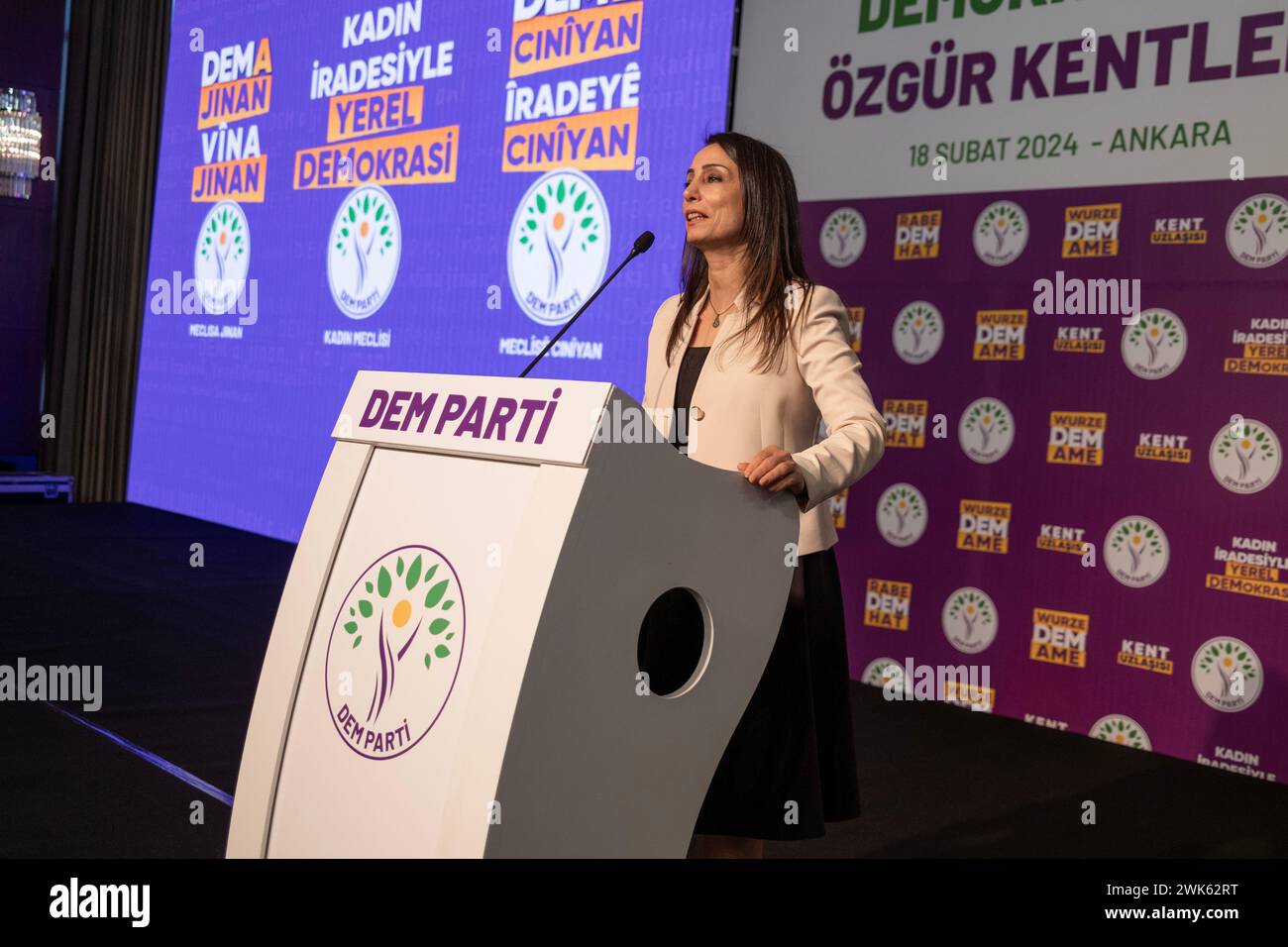 Ankara, Turkey. 18th Feb, 2024. DEM Party Co-Chairman Tulay ...