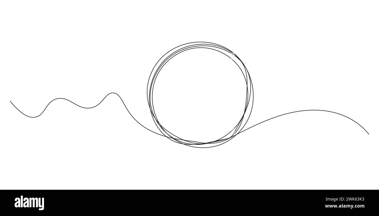 Continuous one line circle icon stroke stretch single shape vector zen ...