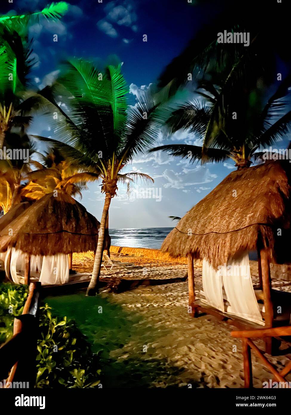 Tropical beach with full moon in night sky. Caribbean sea Stock Photo ...