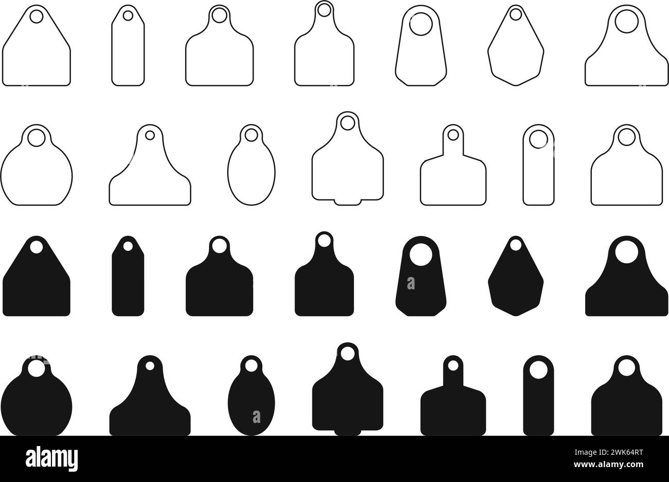 Eartags for cattle. Set of empty identification labels for farm animals ...