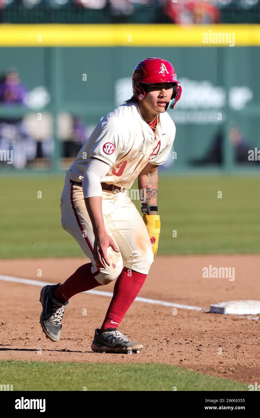 February 18, 2024: Wehiwa Aloy #9 Razorback base runner works to extend ...